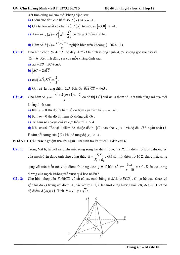 Tài liệu toán: Bộ Đề Thi Thử Giữa Học Kì 1 Toán 12 Năm Học 2025 – 2026 – Chu Hoàng Minh có file ...